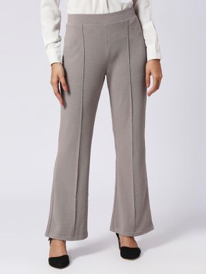 Buy FITHUB Women Polyester Solid Grey High Waist Formal Trouser (30) Online