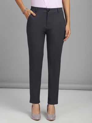 Buy FITHUB Women Polyester Solid Grey High Waist Formal Trouser (30) Online