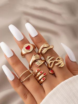 Buy Jewels Galaxy Women Set of 6 Gold Plated Adjustable Hug Finger Ring ...