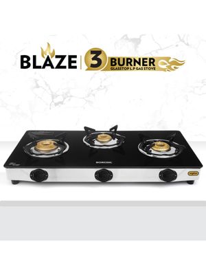 Buy Borosil Blaze 3 Brass Burner Glass Gas Stove with Tandoor Stand and ...