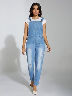Buy LIFE WITH POCKETS Light Blue Regular Fit Mid Rise Ripped Denim ...