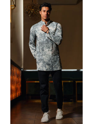 Buy Hatheli Grey Tye Dyed Cotton Short Kurta Online