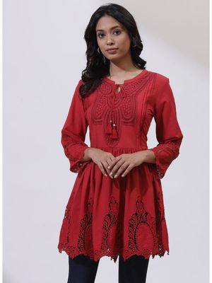 Buy Lakshita Red Phool Collection Tunic With Schiffli Embroidery Online
