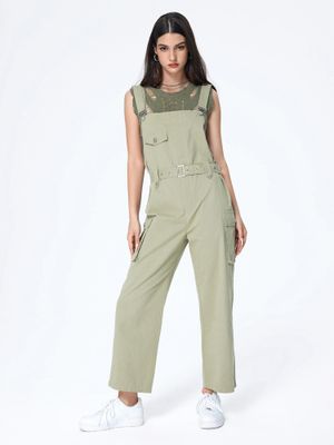 Buy Cider Solid Pocket Jumpsuit With Belt (Set of 2) Online