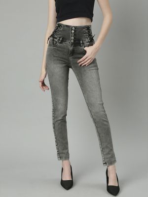 Buy SHOWOFF Womens Clean Look Mid-Rise Grey Slim Fit Denim Jeans Online