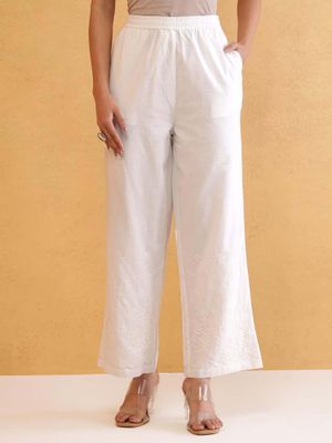 Buy Fabindia White Cotton Chikankari Palazzo (26) Online