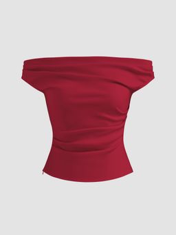 Buy Cider Pink Off Shoulder Ruched Zipper Crop Top (XXS) Online