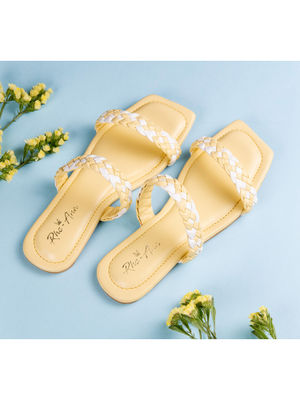 Buy Rhe-Ana Braided Lemon Yellow Flats Online