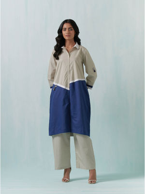 Buy Basanti Kapde aur Koffee Blue and Grey Colour Blocked Co-ords (Set ...