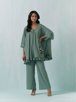 Buy Basanti Kapde aur Koffee Green Moss Crepe Co-ords (Set of 2) online