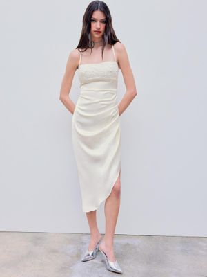 Buy Cider White Lace Ruched Midi Dress (XS) Online