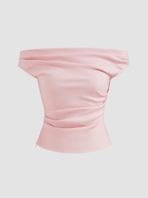 Buy Cider Pink Off Shoulder Ruched Zipper Crop Top (XXS) Online