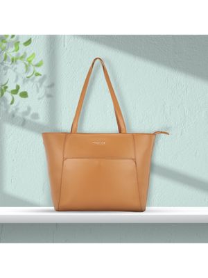 Buy Fastrack Tan Zippered Tote Bag for Women Online