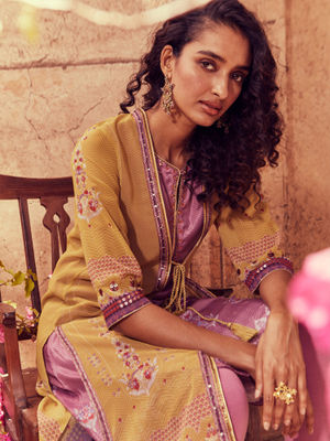 Buy WISHFUL by W Purple & Olive Green Embellished Kurta Leggings Set ...
