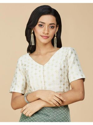 Buy Fabindia Off White Cotton Silk Blend Woven Blouse Online