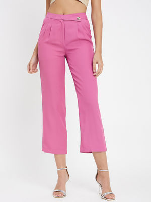 Buy Madame Women Pleated Cropped Culottes Pink (26) Online