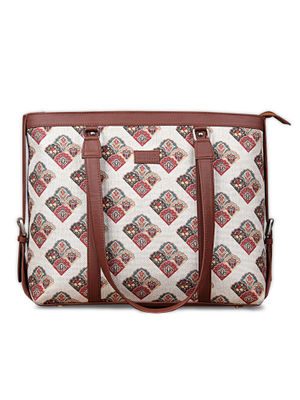 Buy Zouk Womens White Printed Office Shoulder Bag for 15.6 Inch Laptop ...