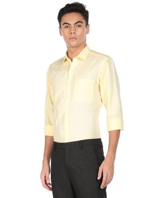 Buy Arrow Men Light Yellow Spread Collar Textured Formal Shirt Online