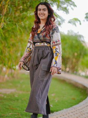 Buy Sassy Sajja Grey Zelda Stone-Washed Canvas Skirt (S) Online