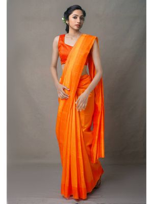 Buy Unnati Silks Orange Mysore Sico Saree with Unstitched Blouse Online