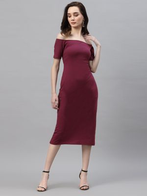 Buy RIGO Women Magenta Solid Off Shoulder Bodycon Dress Online