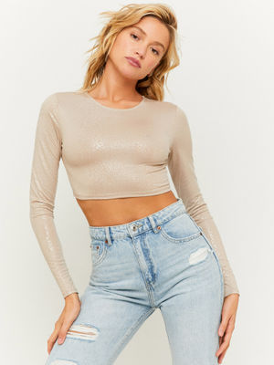 Buy Shimmery Print Crop Top In Kaolin Online