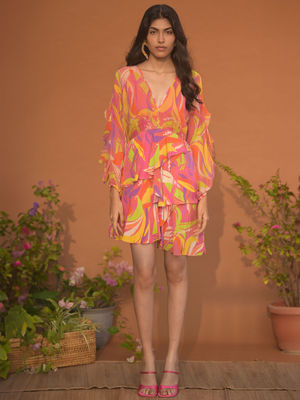 Buy GUAPA Malibu Chiffon Multi-Color Printed Mini Dress Online