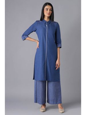 Buy Aurelia Blue Ethnic Festive Kurta and Palazzo (Set of 2) Online