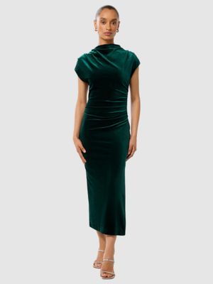 Buy Forever New Green Solid Cap Midi Dress Online