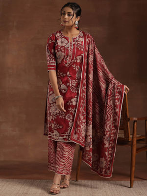Buy Libas Rust Pure Cotton Printed Kurta Sets for Women Online