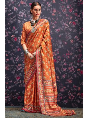 Karagiri Handloom Sarees : Buy Karagiri Tiger Orange Patola Saree with ...