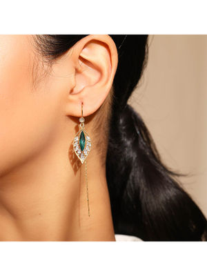 Buy PRITA Peacock Green Stone Designary Leaf Shape Gold Plated Earrings ...