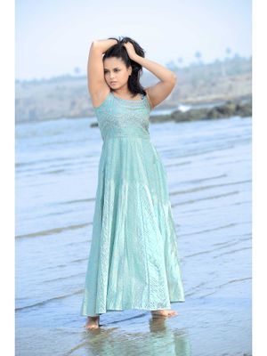 Ojas Designs Maxi Dresses : Buy Ojas Designs Sky Blue Chanderi Printed ...