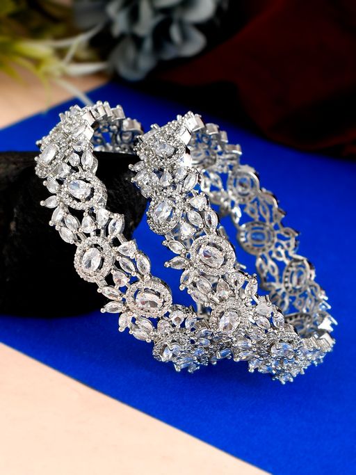 silver diamond studded bangles