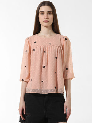 Buy ONLY Peach Embroidered Flared Top Online