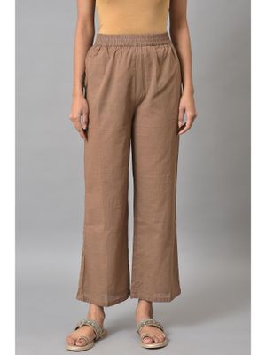 Buy W Beige Solid Parallel Pants Online