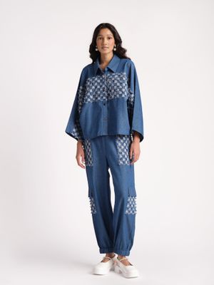 Buy Elarra Blue Embroidered Berry Frinze Co-Ord (Set of 2) (XS) Online