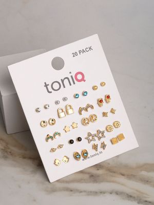 ToniQ Earrings : Buy Toniq Stylish Gold Plated Set of 20 Floral Stud ...