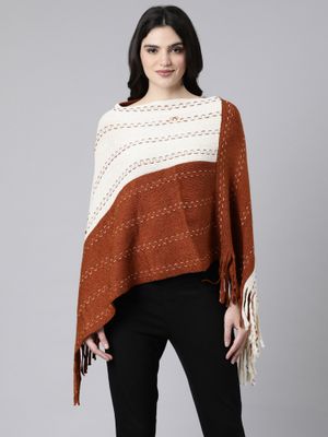 Buy SHOWOFF Women's Three-Quarter Sleeves Boat Neck Colorblock Rust ...