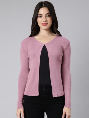 Buy SHOWOFF Women's Long Sleeves Solid Straight Lavender Shrug Online