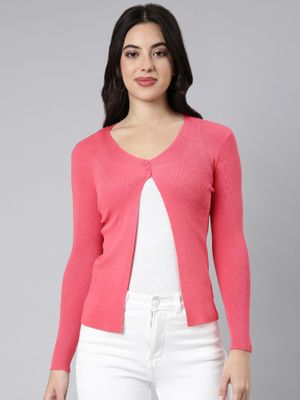 Buy SHOWOFF Women's Long Sleeves Solid Straight Pink Shrug Online