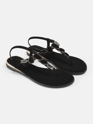 Buy Lemon & Pepper Women Black T-Strap Sandals (EURO 35) Online