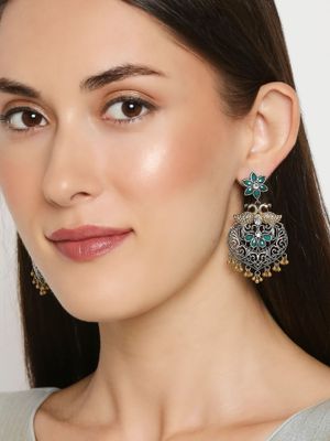 Buy Fabula Oxidised Silver & Gold Dual Tone Green Stone & Kundan ...