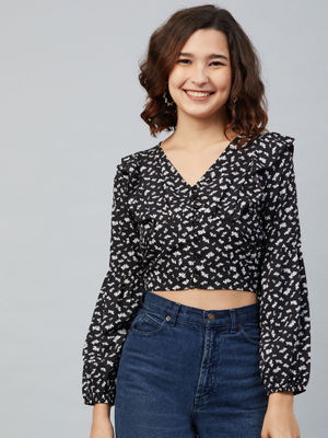 RARE tops_women_westernwear : Buy RARE Women Casual Black Colour V-neck ...