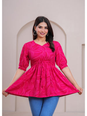 Buy Meeranshi Rani Pink Abstract A Line Casual Top (XS) Online
