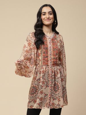 Buy Aarke Ritu Kumar Beige Printed Kurti With Camisole (Set of 2) online