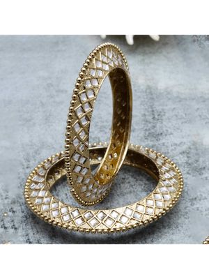 Buy Karatcart (Set Of 2) Antique Gold Plated Kundan Mirror Work Bangles ...