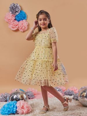 Buy PSPeaches Yellow foil Dresses For Girls Online