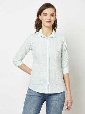 Buy CRIMSOUNE CLUB Women Light Green Stripes Shirt Online