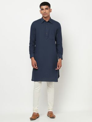 Buy Fabindia Cotton Blue Solid Men Kurta Online